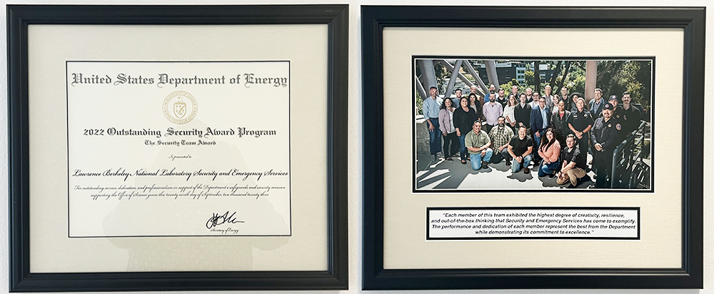 Lab Security DOE Award Honor Hung in B50A